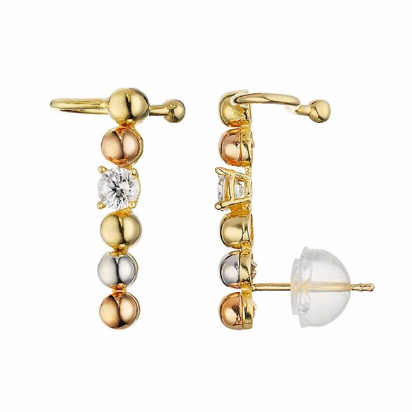【18K受注製作】一粒CZ＆三色ボール18Kイヤーカフ イヤーカフ ecudesTOKYO土・日・祝日お休み 通販｜Creema(クリーマ ...