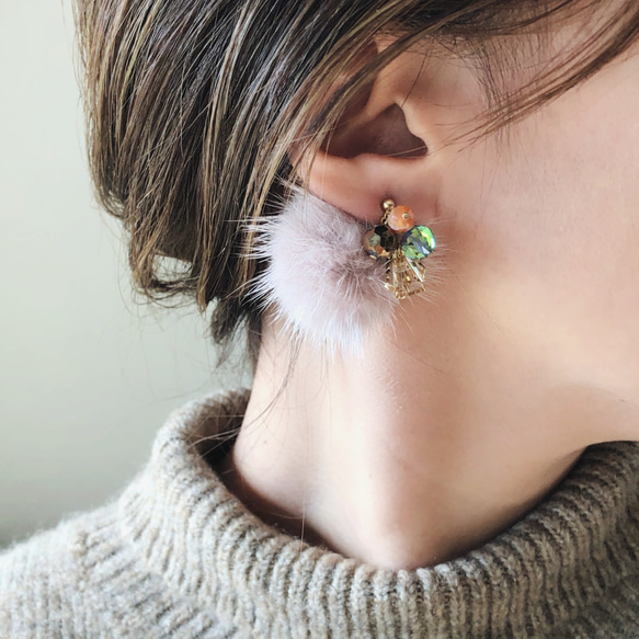 twinkle stones ミンクファー モーブピンク ピアス/イヤリング ピアス（スタッド・一粒） and story 通販 ...