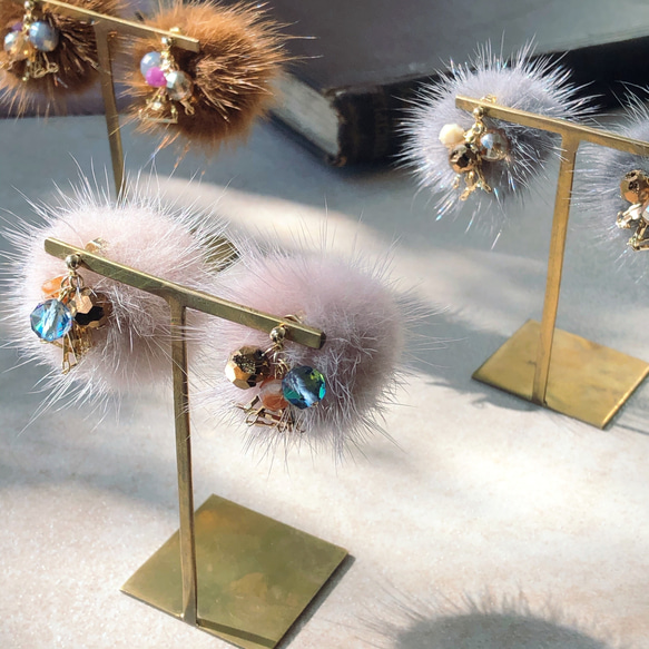 twinkle stones ミンクファー モーブピンク ピアス/イヤリング ピアス（スタッド・一粒） and story 通販 ...