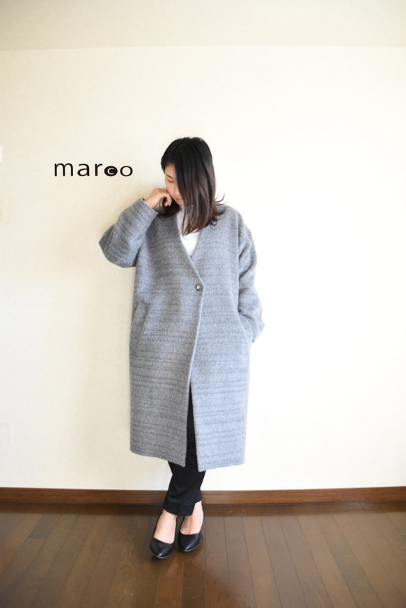 軽くて暖か♪起毛ウールのノーカラーチェスターコート・フリーサイズ コート marco 通販 12734217｜Creema(クリーマ)