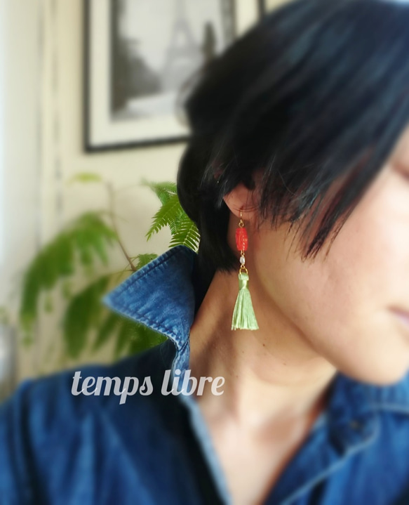 彫りサンゴピアス ピアス（フック・チェーン） temps libre 通販 8492535｜Creema(クリーマ)