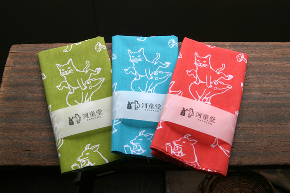 猫カエル手捺染てぬぐい3色セット【数量限定】 ハンカチ・手ぬぐい 河童堂 通販｜Creema(クリーマ) 5677147