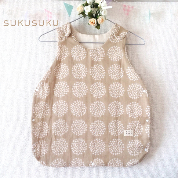 0歳〜4歳頃まで使える6重ガーゼスリーパー＊北欧サークルフラワー＊ベージュ ベビー服 sukusuku 通販｜Creema(クリーマ)