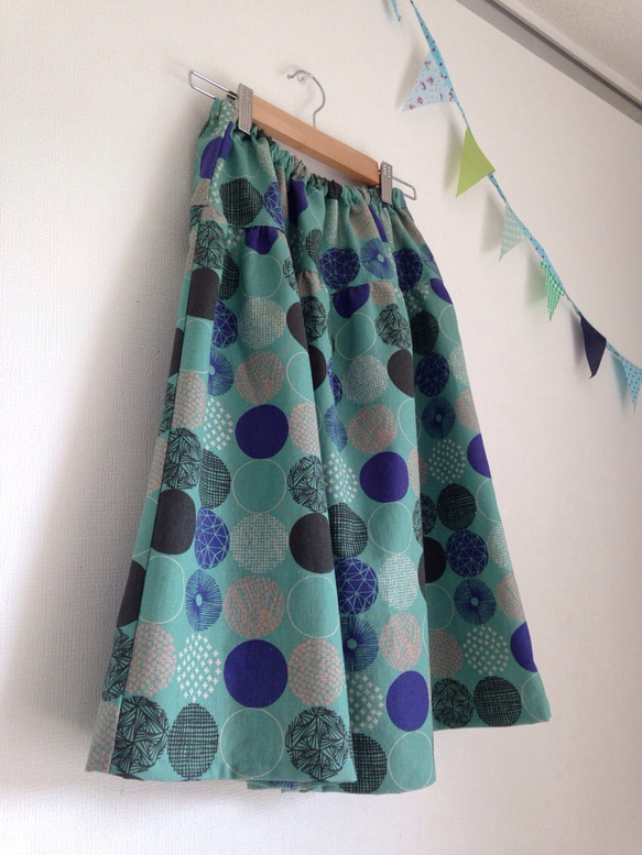 ＊和風ドット柄♪綿麻ティアードスカート(green)＊ フレアスカート Antibes 通販｜Creema(クリーマ) 4754883