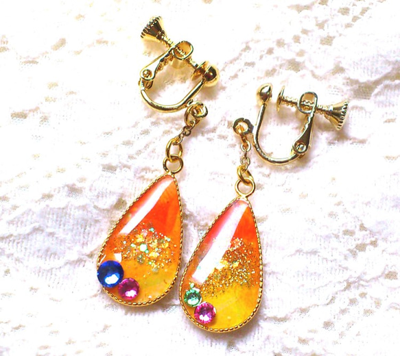 オレンジイヤリングドロップ イヤリング・ノンホールピアス thumpthump 通販｜Creema(クリーマ) 1393555