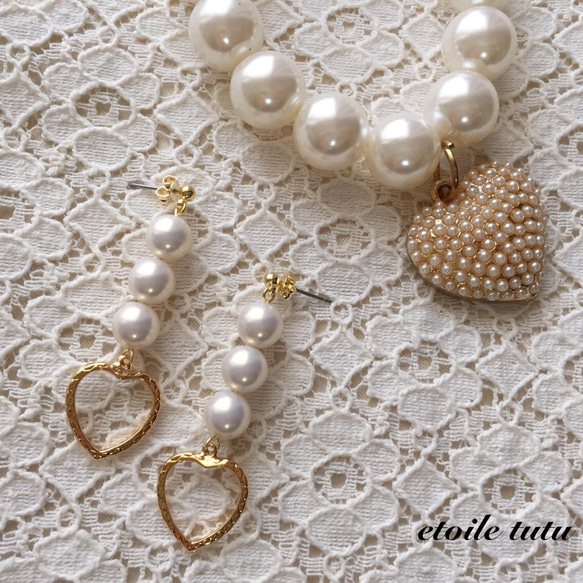 ハートとパールの3連ピアス① ピアス（その他） etoile tutu 通販｜Creema(クリーマ) 5430725