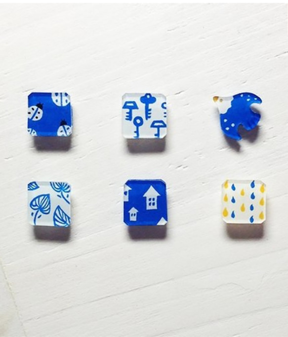 シンプルブルー針アレルギー/耳クリップオンを変更することができる（6-中の任意に1対）イヤリングを描い ピアス（スタッド・一粒） Pista丘 ...