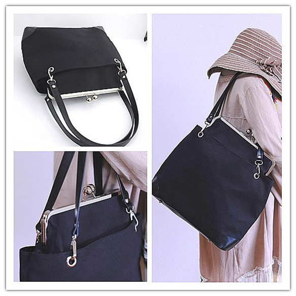 【A4サイズ対応】【大容量】【ブラック】【ビジネスバッグ】がま口トートバッグ ハンドバッグ nanqueenshop 通販 3614110 ...