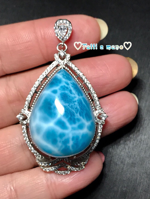 Sold送料無料 限定品 豪華 ラリマーペンダントトップ 濃いカリビアンブルー 潤ってる一滴 春 夏 プレゼント 結婚式 ネックレス ...