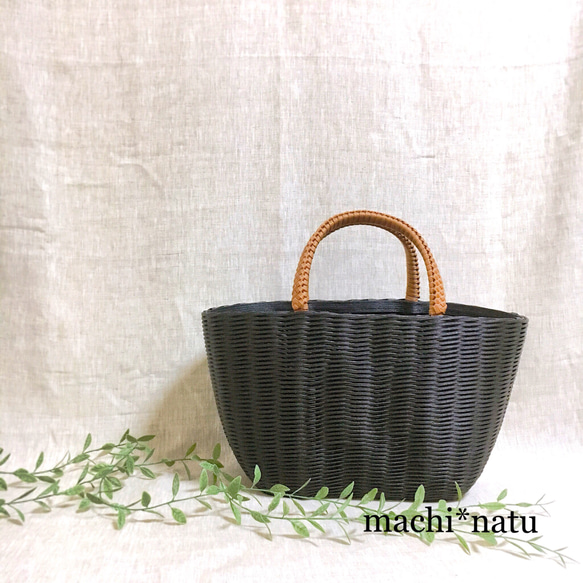 creema限定＜新作＞夏はやっぱりかごバッグ .*˚籐かごみたいなマルシェバッグ .*˚黒・ナチュラル好きさんに♡ かごバッグ machi ...