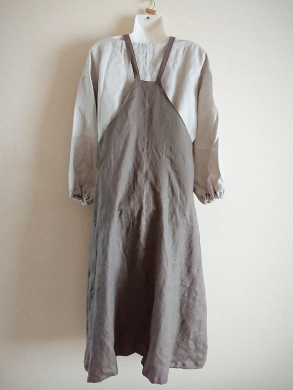 再販〈受注制作〉モカ色リネンのサロペットスカート☆ラテコーデ☆麻100％☆ロング丈マキシ丈 ワンピース ぱんだのてしごと 通販 8401616 ...