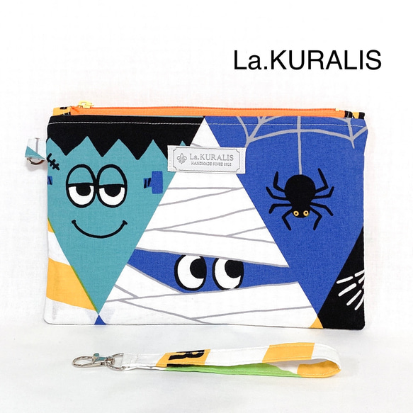 『可愛いハロウィンのフラットポーチ』20cmファスナーポーチ/セカンド/お化粧ポーチ/多目的/ミイラ/クラリス/ ポーチ LaKURALIS ...