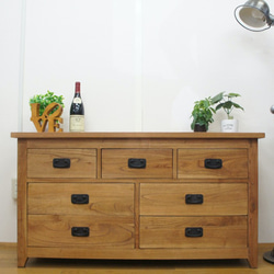 【最安値】マホガニー 無垢 リビング チェスト サイドボード キャビネット 箪笥 引出 7杯【ナチュラル】che112 チェスト・キャビネット ...