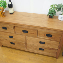 【最安値】マホガニー 無垢 リビング チェスト サイドボード キャビネット 箪笥 引出 7杯【ナチュラル】che112 チェスト・キャビネット ...