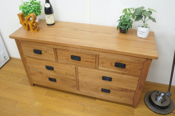 【最安値】マホガニー 無垢 リビング チェスト サイドボード キャビネット 箪笥 引出 7杯【ナチュラル】che112 チェスト・キャビネット ...