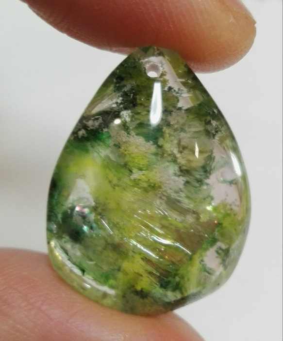 グリーン ファントムガーデンクォーツ ドロップシェイプペンダントビーズ 26x19x11mm 天然石 hirokichi mam 通販 ...
