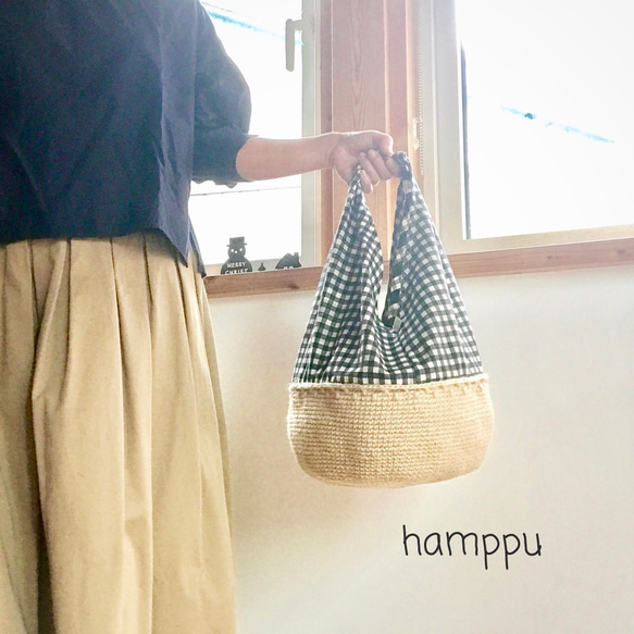 黒白チェックの麻ひもかごバッグ風 かごバッグ hamppu 通販｜Creema(クリーマ) 4307468
