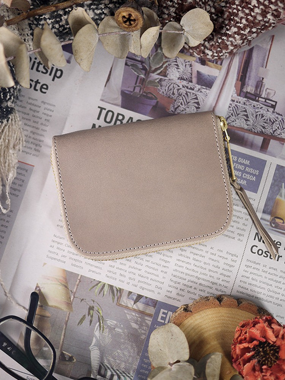 カーキグレー。ベジタブルタンレザーショートクリップ/ウォレット/ウォレット/コインウォレット その他ミニ財布・コンパクト財布 ...