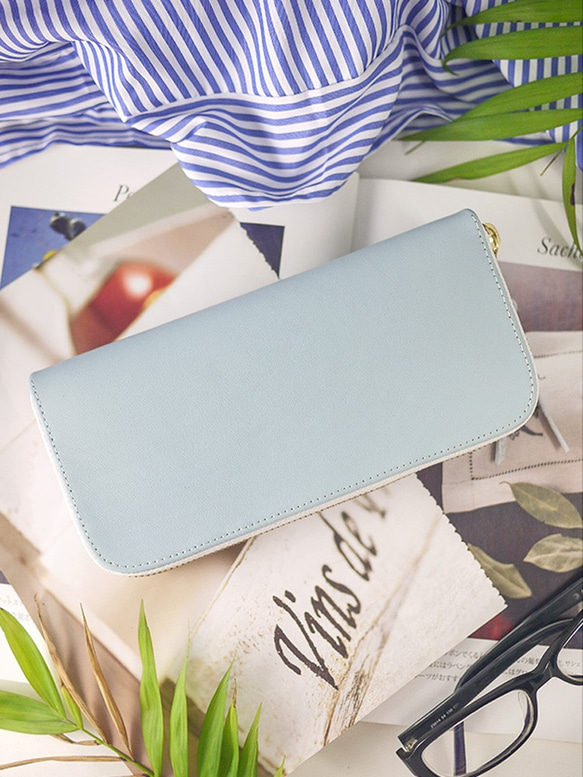 夏のピンクブルー。レザーロングクリップ/クラシックロングクリップ/財布/財布/小銭入れ 長財布 buttertwo 通販｜Creema(クリーマ)