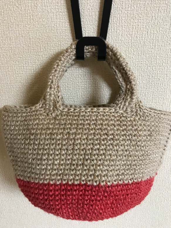 麻ひもバッグ バイカラー トマト色 かごバッグ suica3 通販 5418487｜Creema(クリーマ)