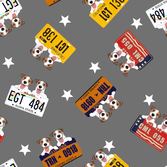 シーチング 生地 ジャックラッセルテリア USライセンスプレート からお顔を出すデザイン 生地 safran 通販 12669126 ...