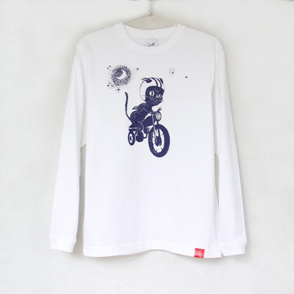 バイク女優 望月ミキ x Blue-lab コラボT " 猫月夜 " 長袖 少し厚手 white x navy Tシャツ Blue-lab ...