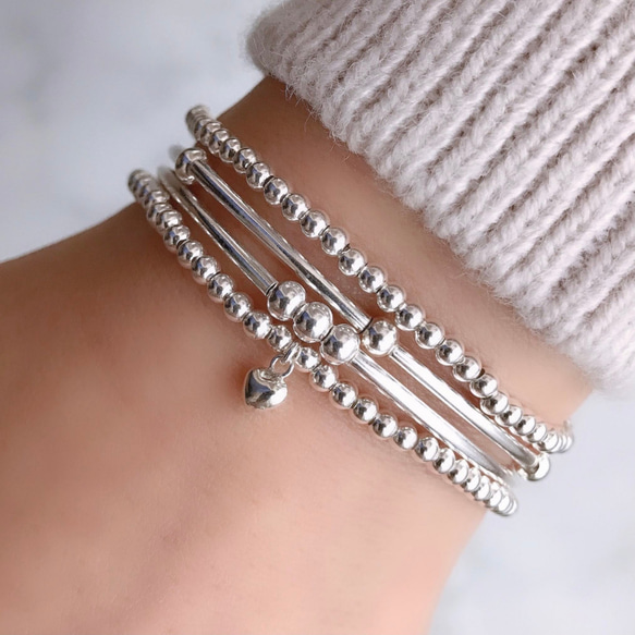 Silver925 3チューブ+ボール ストレッチブレスレット ブレスレット ハニーサックルストロベリー 通販 11034219｜Creema ...