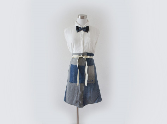 パッチワークデニムカフェエプロン 52 エプロン リメイクデニムcdc 通販｜Creema(クリーマ) 5618699