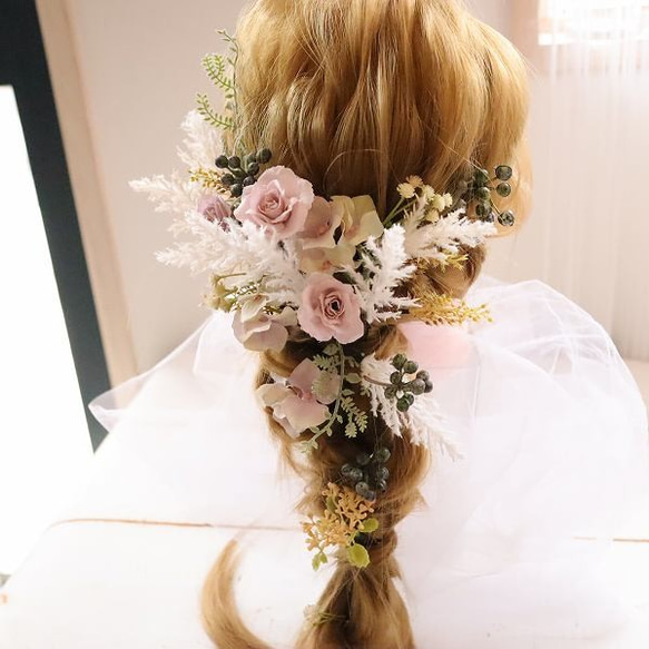 大人可愛いドライ風ヘッドドレス【シャビーラベンダー】 全4色 ベリー パンパス 前撮り パーティ 成人式 卒業式 ヘッドドレス（ウェディング ...