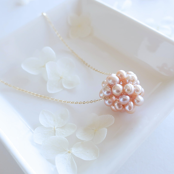 14kgfネックレス～パールフラワー(pink)/アジャスター付き【6月誕生石】 ネックレス・ペンダント hanauta 通販｜Creema ...