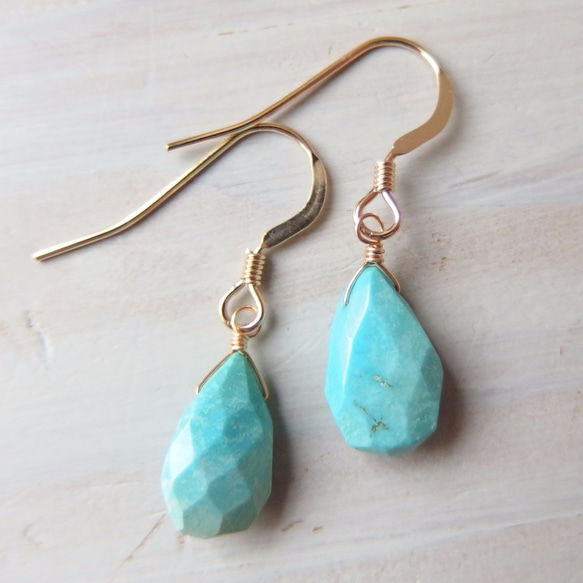 K14GF sleeping beauty turquoise drop pierce ピアス（フック・チェーン） Otium Jewelry ...