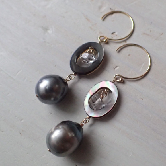 【ご専用】K14GF shell & tahitian pearl pierce ピアス（フック・チェーン） Otium Jewelry 通販 6071113｜Creema(クリーマ)