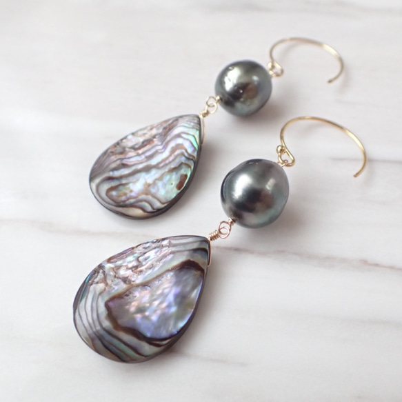 K14GF tahitian pearl & shell pierce ピアス（フック・チェーン） Otium Jewelry 通販｜Creema(クリーマ) 7597433
