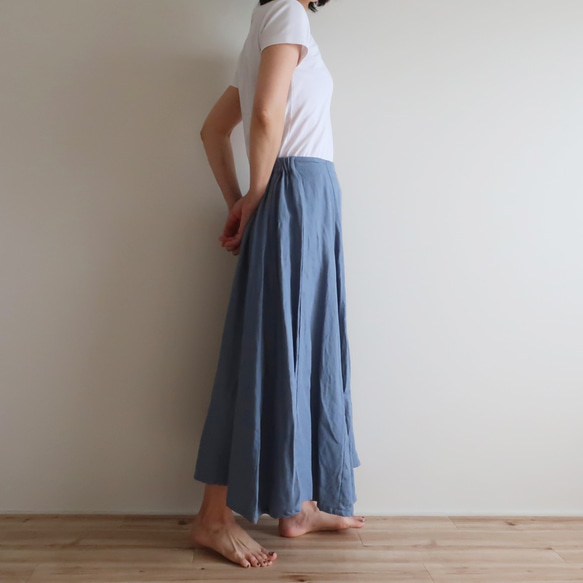リネン100% 6枚はぎスカート（フリー／ライトブルー） ロングスカート（マキシ丈） 生地屋のリネン服 リッチクロス 通販｜Creema ...