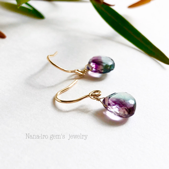 14kgf fluorite pierce ピアス（フック・チェーン） Nana-iro gem 通販｜Creema(クリーマ) 8526107