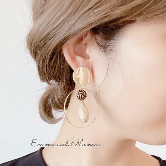 金属アレルギー対応 アンティーク風ビーズ ️ フープ 大ぶりピアス お呼ばれ ヴィンテージ風 アンティーク イヤリング・ノンホールピアス ...