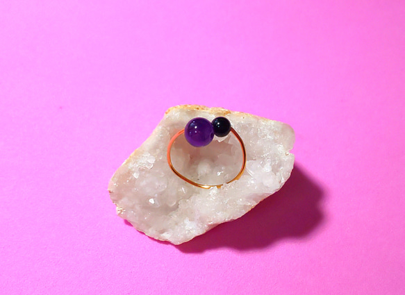 【再販】アメジストとモリオン 天然石 オープン ピンキーリング 指輪・リング crystal 通販 10549469｜Creema(クリーマ ...