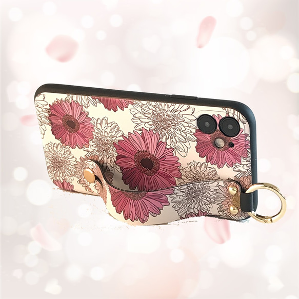 【大人可愛い】クラシカルヴィンテージ ガーベラ スマホケース (ベルト＆リング付き、ほぼ全機種対応) iPhoneケース・カバー ...