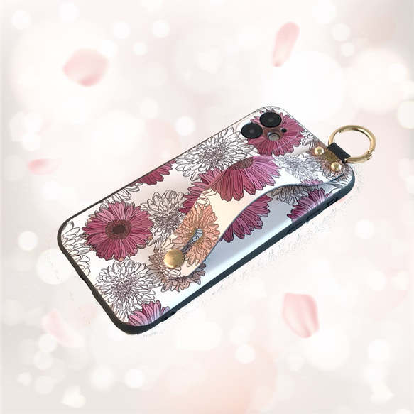 【大人可愛い】クラシカルヴィンテージ ガーベラ スマホケース (ベルト＆リング付き、ほぼ全機種対応) iPhoneケース・カバー ...