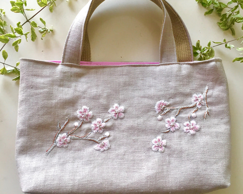 さくらサクラ桜 春に向けたちょこっとお出かけ刺繍トートバッグ さくらサクラ桜 春に向けたちょこっとお出かけ刺繍トートバッグ