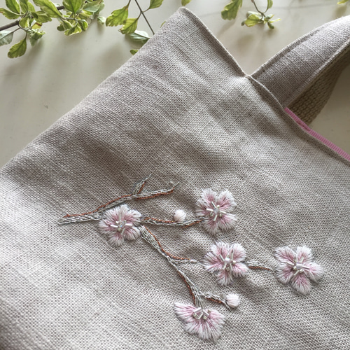 さくらサクラ桜 春に向けたちょこっとお出かけ刺繍トートバッグ さくらサクラ桜 春に向けたちょこっとお出かけ刺繍トートバッグ