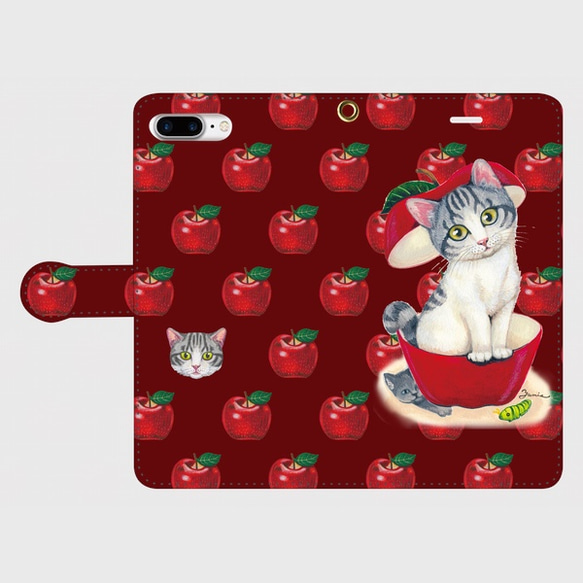 手帳型スマホケース「サバトラ猫と林檎」iPhone/Android Lサイズ スマホケース・カバー オガワユミエ 通販 4955834 ...