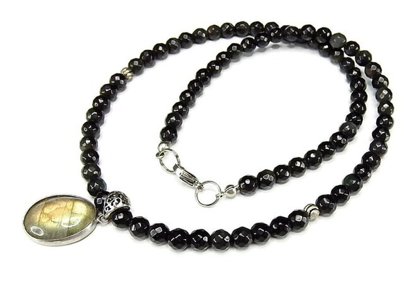 レインボーラブラドライトオブシディアンカット天然石ネックレス ネックレス・ペンダント 石街 プライム 通販｜Creema(クリーマ) 11703258