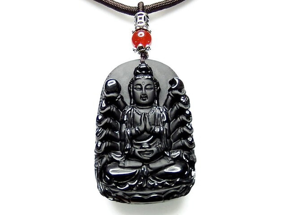 訳有千手観音精工彫りオブシディアン天然石925銀付きネックレス ネックレス・ペンダント 石街 プライム 通販 12110645｜Creema ...