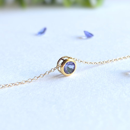 再販♡ 宝石質タンザナイト AAA 5mm ベゼルネックレス 14kgf 灰 再販♡ 宝石質タンザナイト AAA 5mm ベゼルネックレス 14kgf 灰