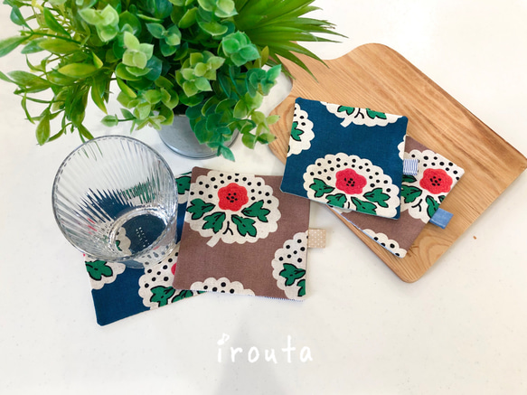 北欧花柄(ブラウン&ネイビー)＊コースター4枚セット コースター irouta♪ 通販 10131455｜Creema(クリーマ)