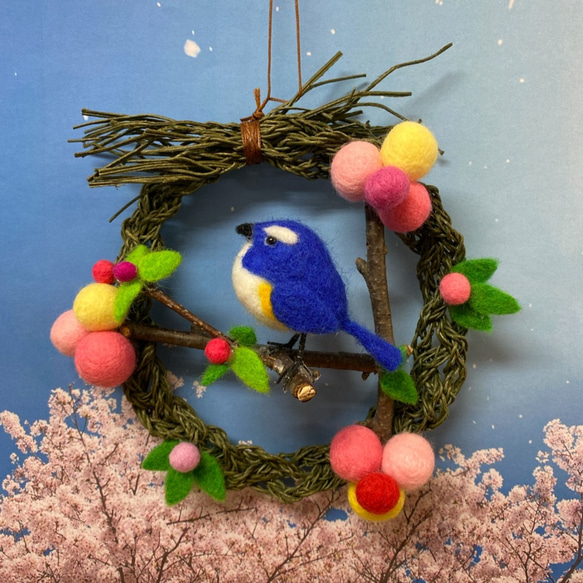 春のリース 羊毛フェルト 幸せの青い鳥 k00453 リース スマイリードロップス※プロフ必読 通販 9075565｜Creema(クリーマ)