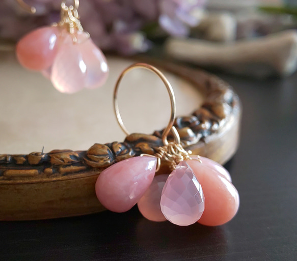 ラスト一点！ グラデーション ピンクオパールとピンクカルセドニーのしずくピアス ピアス（フック・チェーン） Atelier Jasmin 通販 ...