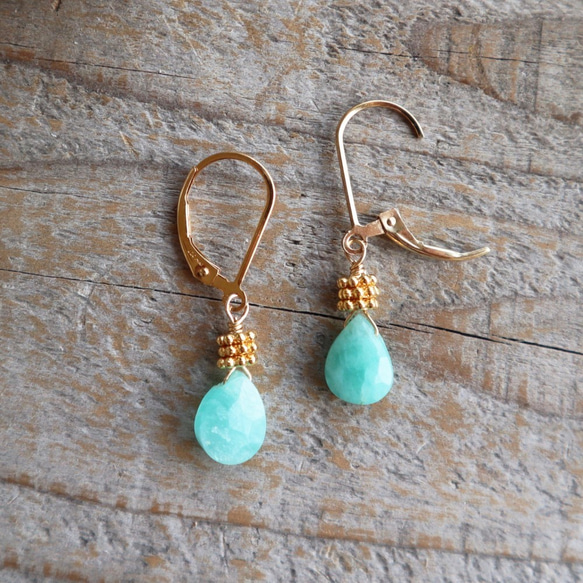 Amazonite pear shape French hook pierce 14KGF ピアス（フック・チェーン） nemon 通販 ...