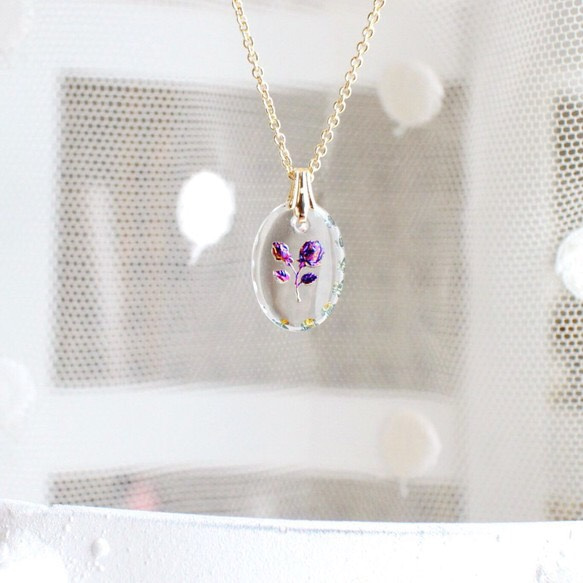 vintage little rose pendant * oval flower ペンダント インタリオ ローズ ネックレス・ペンダント ...